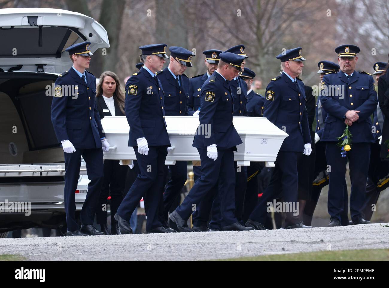 The coffin is carried into Matteus church in Norrköping, Sweden, for ...