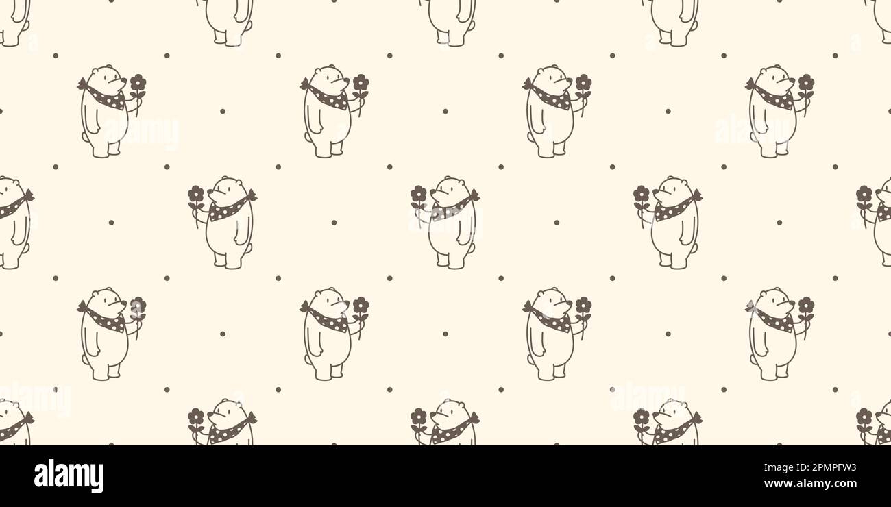 Bear Seamless Pattern vector Polar Bear Flower scarf isolated wallpaper background Stock Vector ...