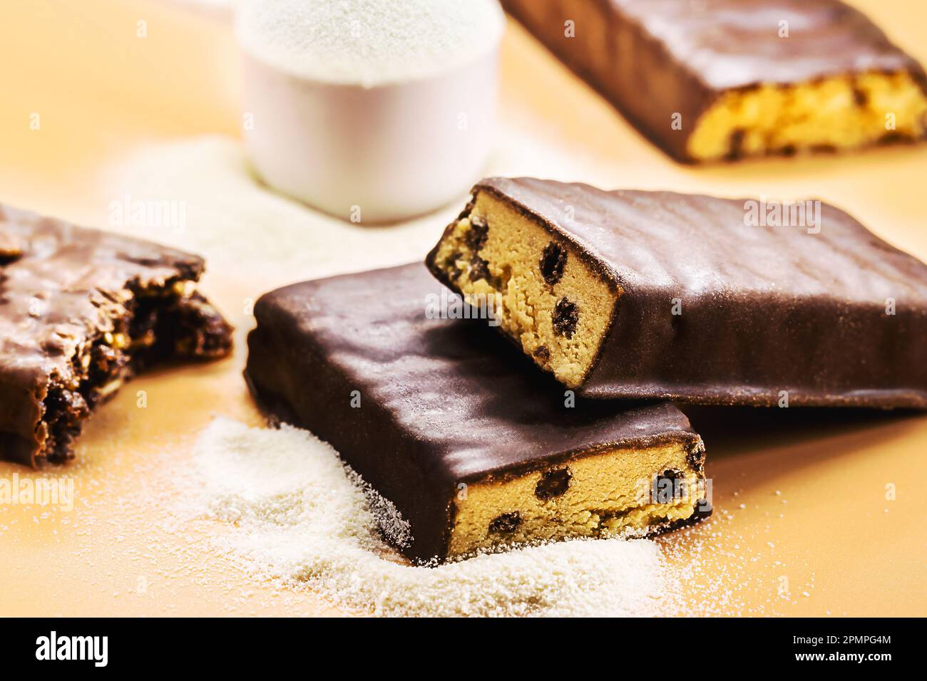 protein bar with sugar-free chocolate and spoonful of casey, whey or ...