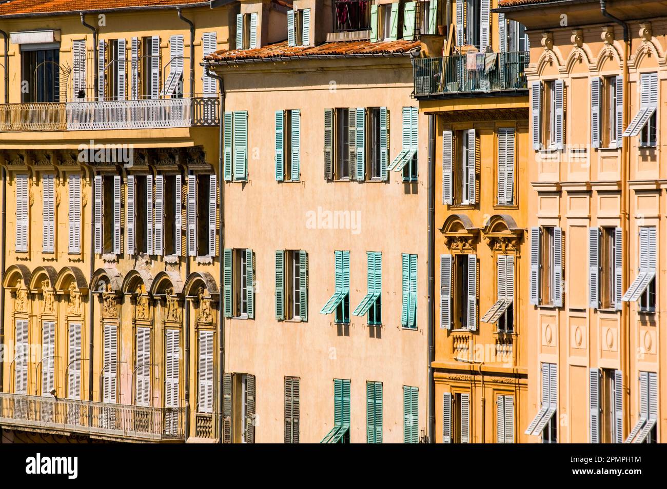 Exterior of three buildings with many windows in France; France Stock ...