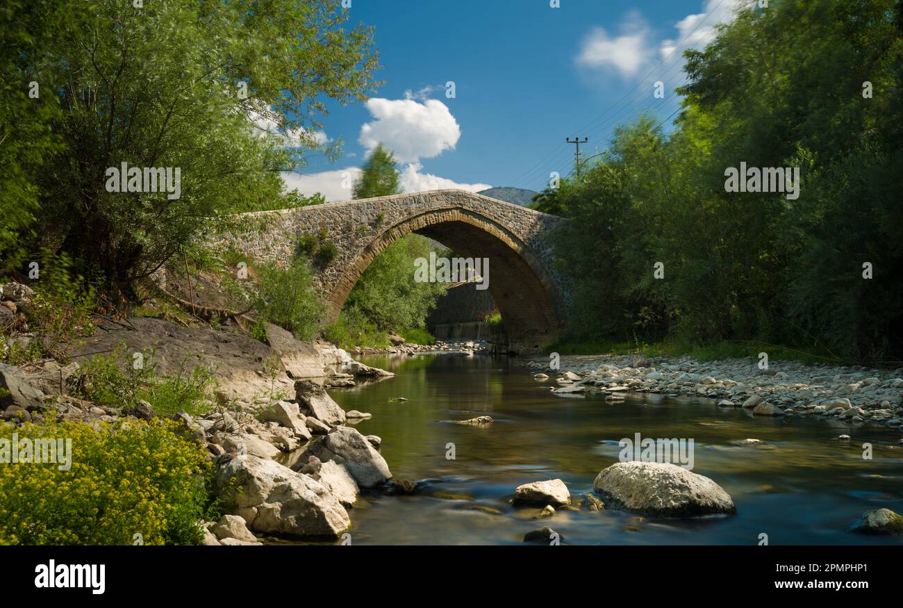 Long exposure photo of Kemberli stone bridge. Harsit river. Turkey's ...