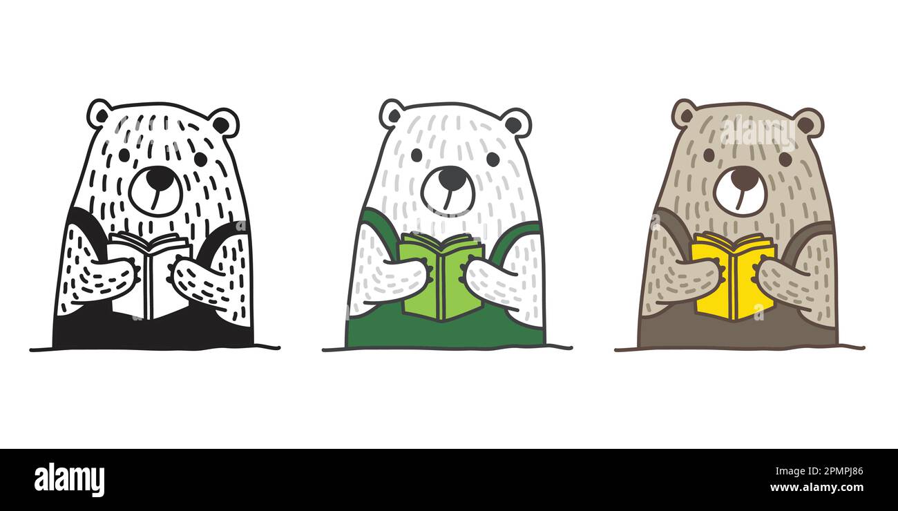 bear vector polar bear icon read book illustration doodle character ...