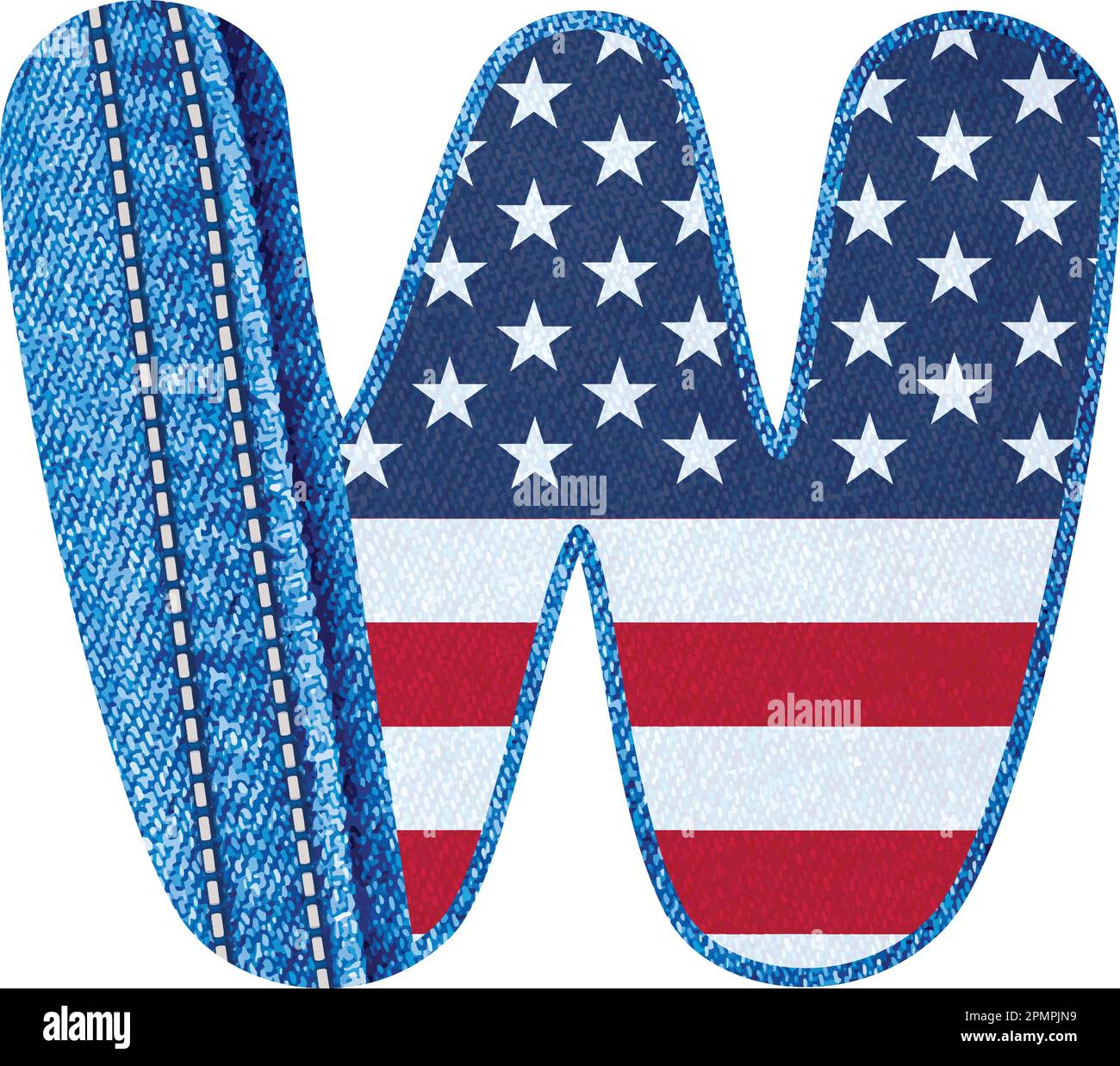 The Vector letter W with the texture of blue jean fabric and US flag ...