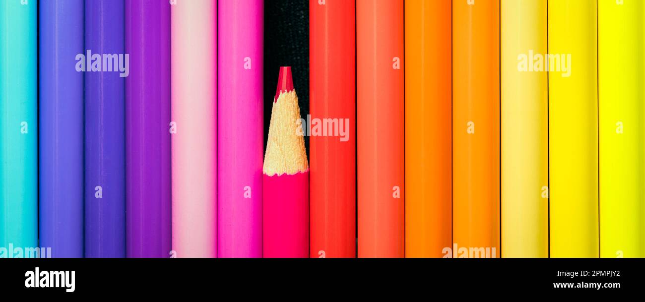 Pencil crayons in vibrant colors in a row; Studio Stock Photo - Alamy
