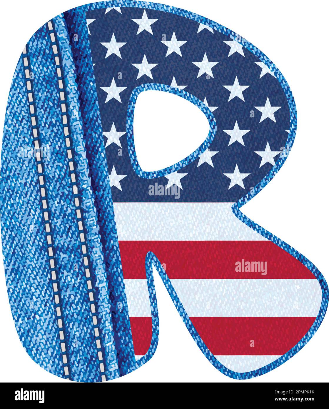 The Vector letter R with the texture of blue jean fabric and US flag ...
