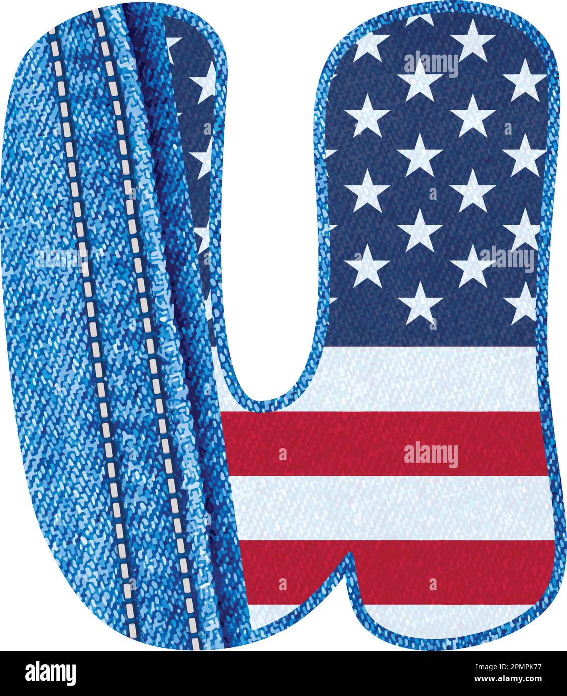 The Vector letter U with the texture of blue jean fabric and US flag ...