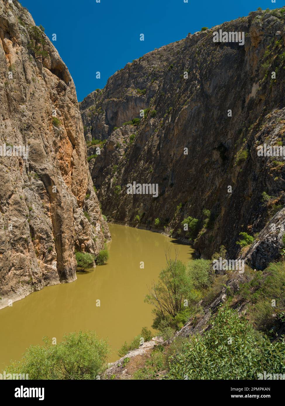 Mud flowing river in the canyon. Karasu River in Turkey. Erzincan Stock ...