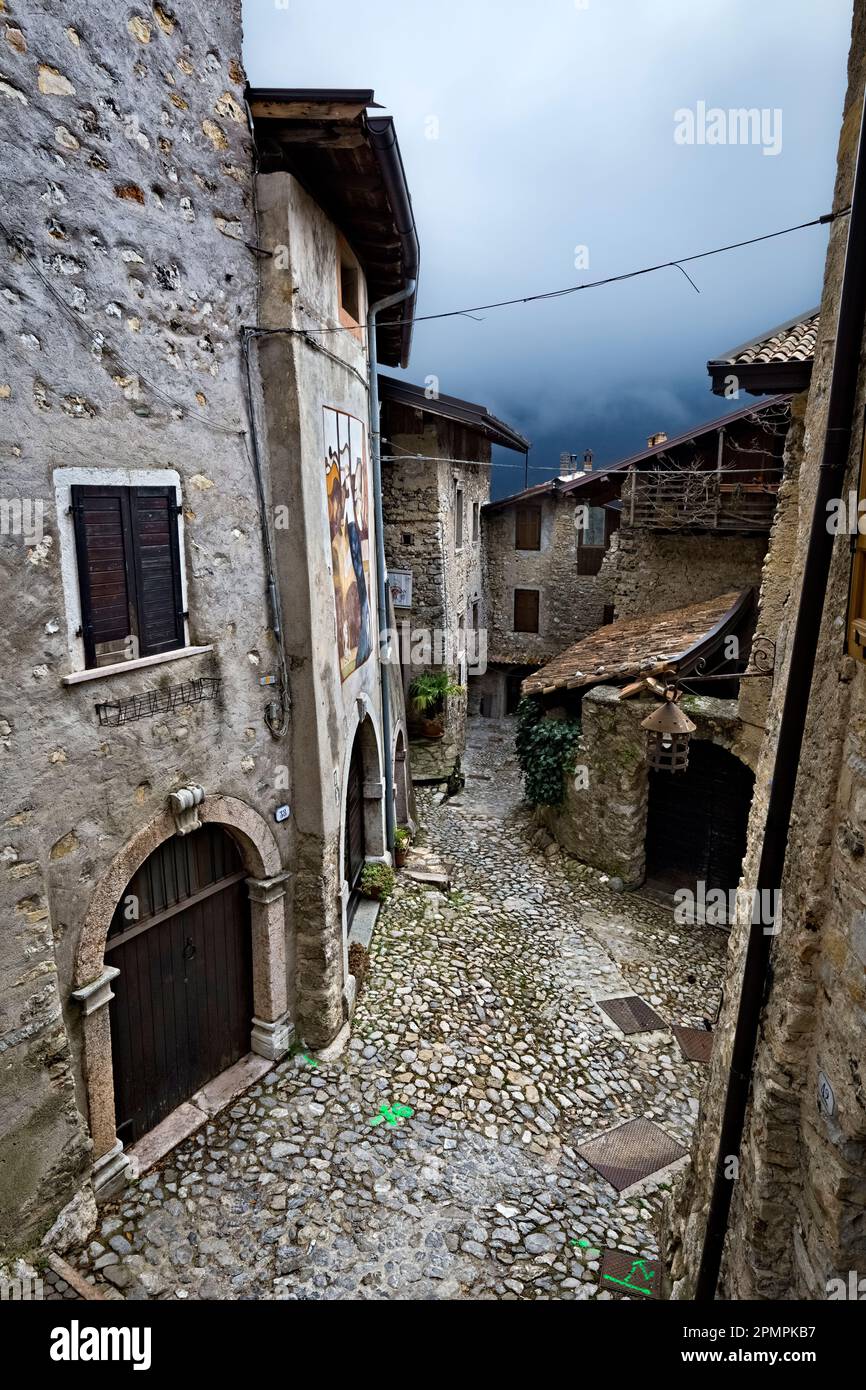 Medieval houses in the village of Canale di Tenno. Trentino, Italy ...