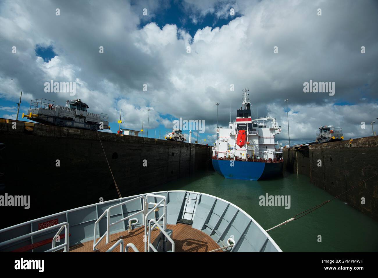 Ships pass through a lock in the Panama Canal; Panama Stock Photo - Alamy