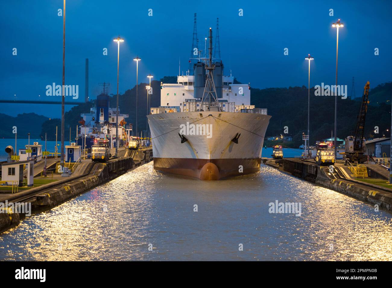Ship passes through a lock in the Panama Canal; Panama Stock Photo - Alamy