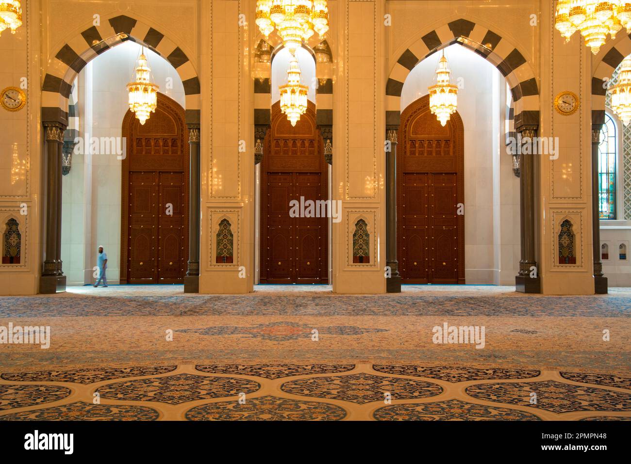 Decorated arches in the Sultan Qaboos Grand Mosque in Muscat; Muscat ...