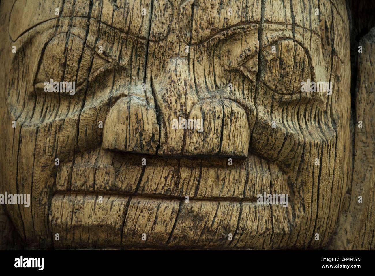 Close-up detail of a carving at the Haida Heritage Center; Skidegate ...