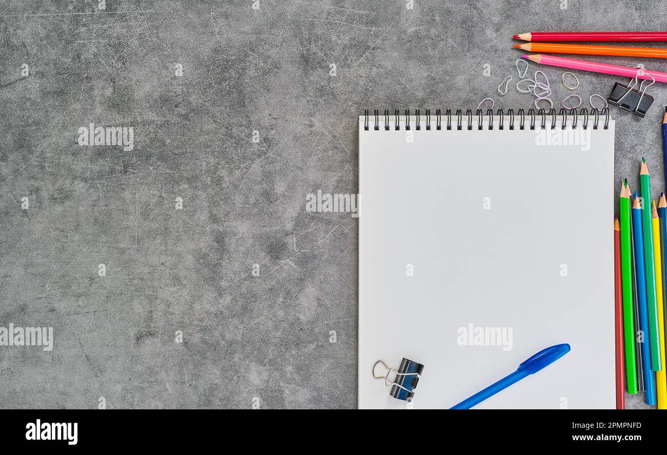 Back to school gray background with place for text, horizontal banner ...