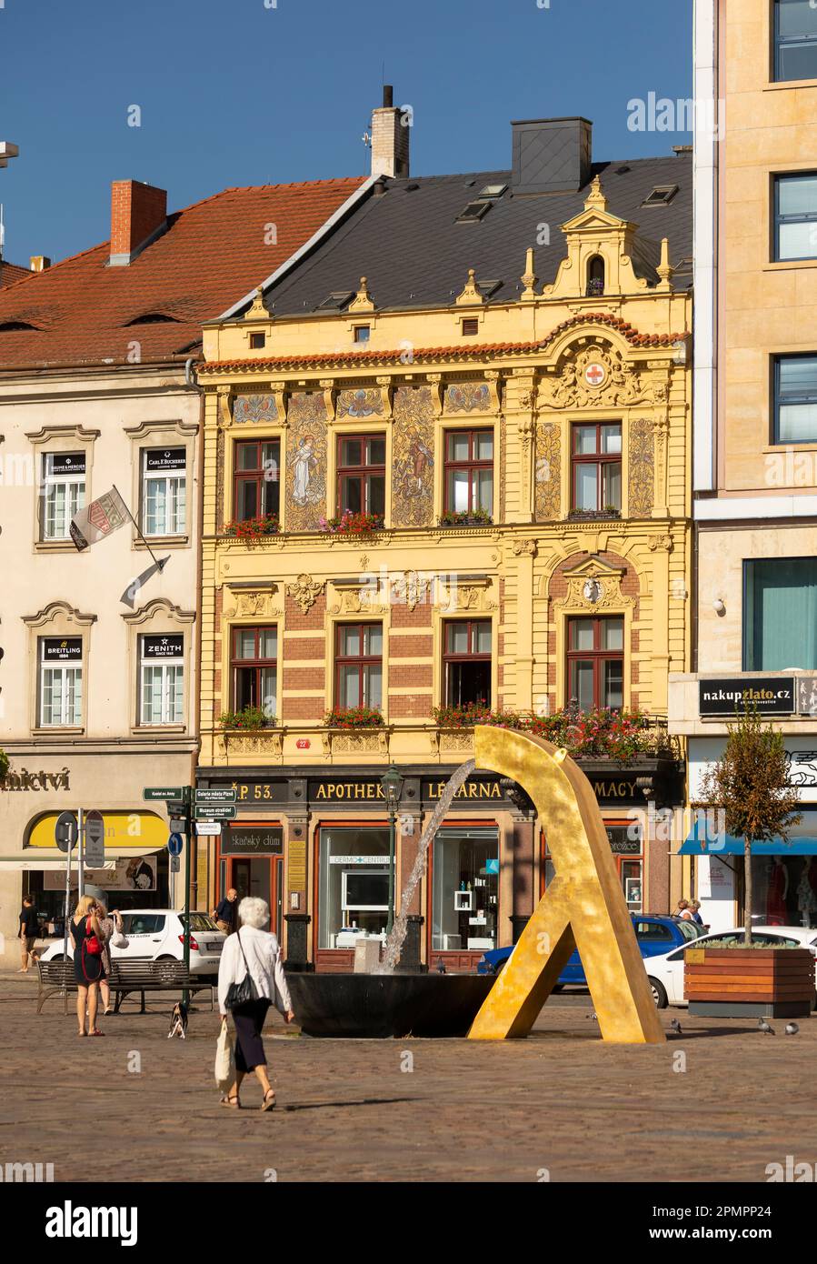 PILSEN, CZECH REPUBLIC, EUROPE - Modern fountain in the Main Square of ...