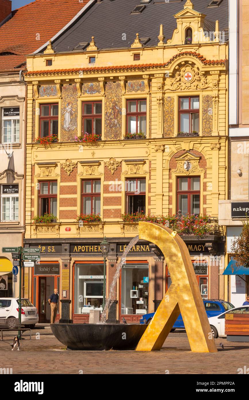 PILSEN, CZECH REPUBLIC, EUROPE - Modern fountain in the Main Square of ...