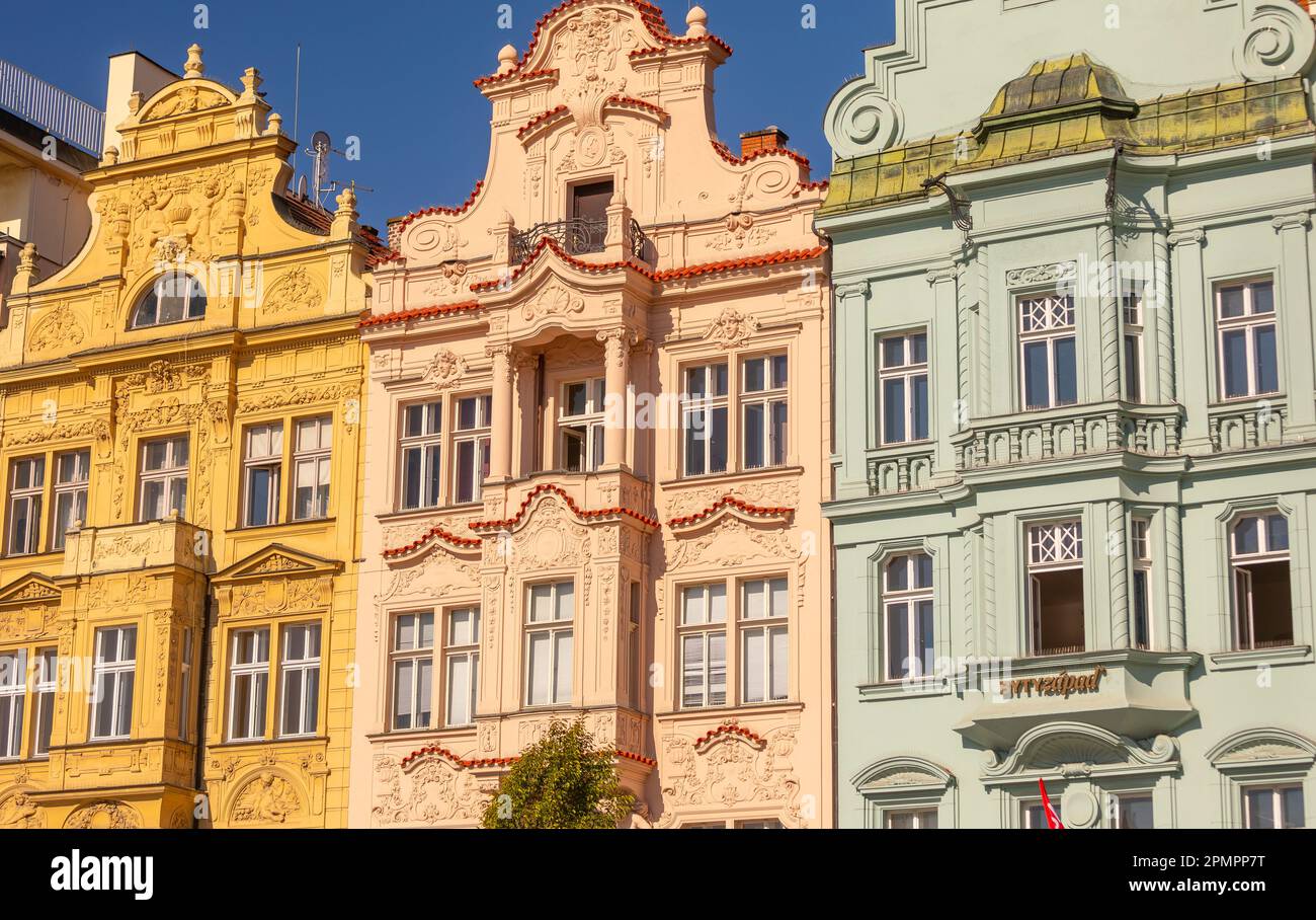 PILSEN, CZECH REPUBLIC, EUROPE - Colorful building facades in the Main ...