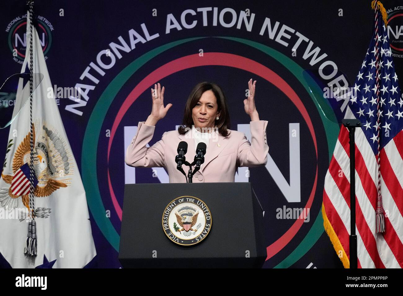 Vice President Kamala Harris speaks during the National Action Network convention in New York ...
