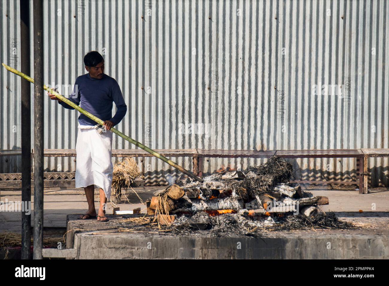 Cremation along the Bagmati River, a holy river adjacent to the ...