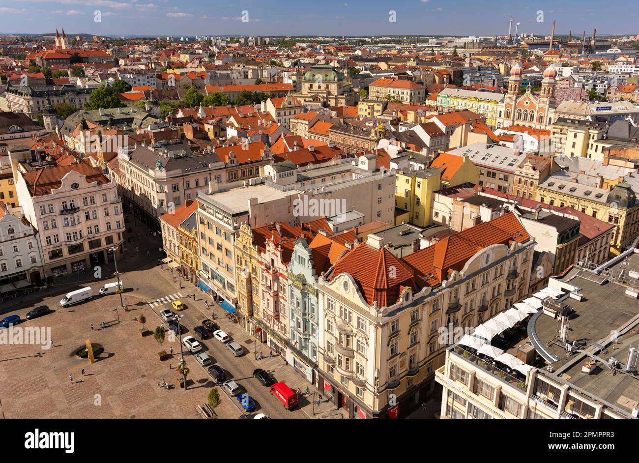 PILSEN, CZECH REPUBLIC, EUROPE - Aerial of buildings on Main Square ...