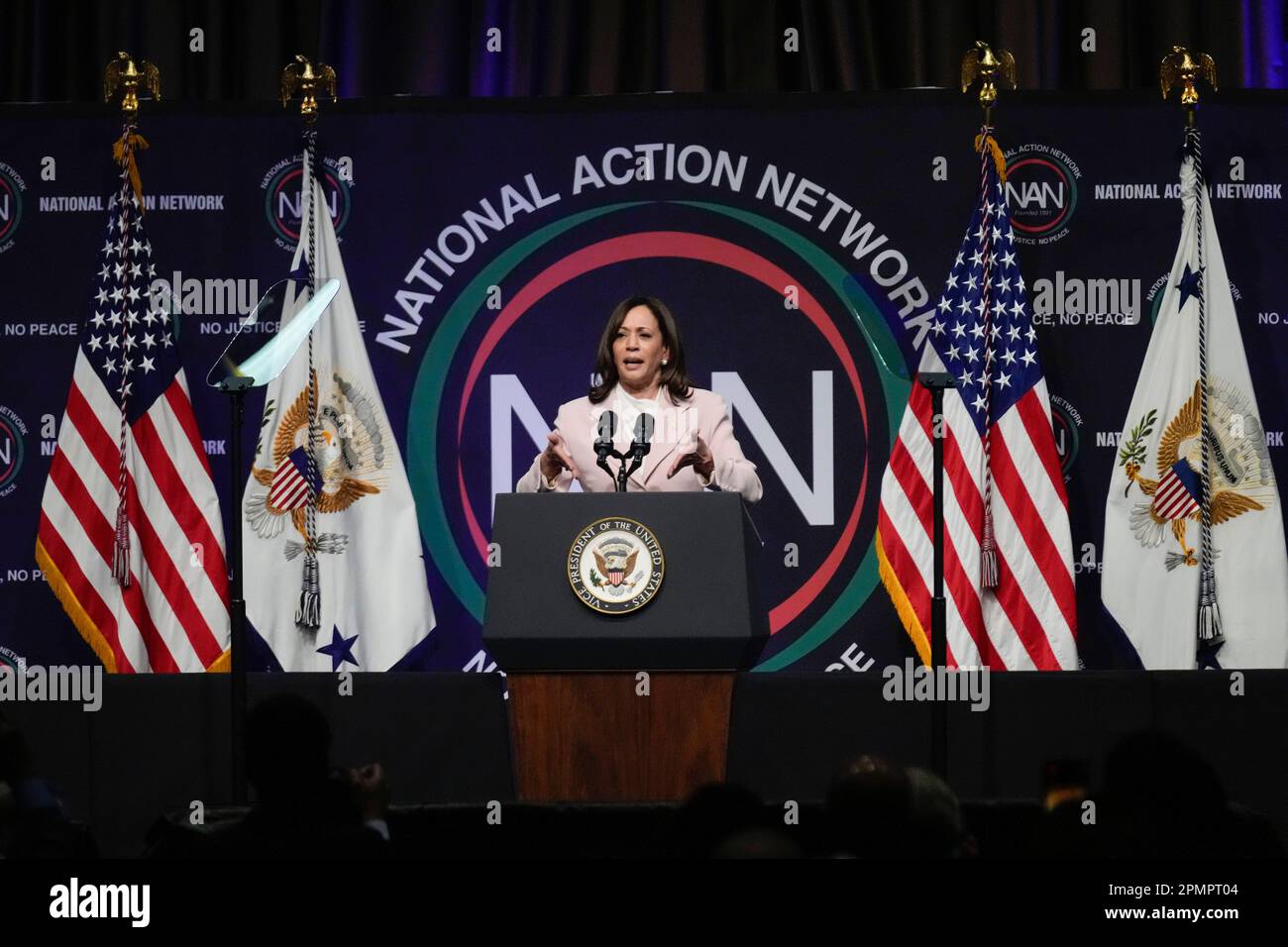 Vice President Kamala Harris speaks during the National Action Network convention in New York ...
