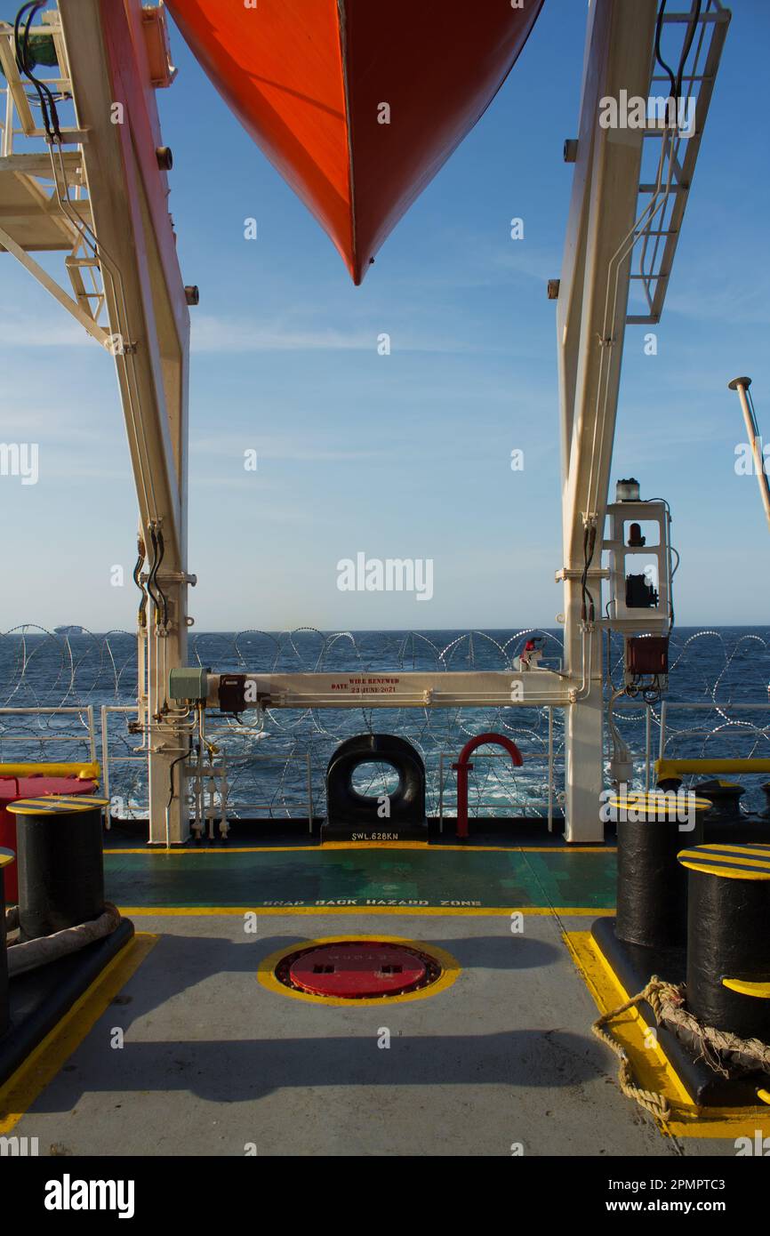 View of a merchant ships lifeboat secured on the boat deck Stock Photo ...