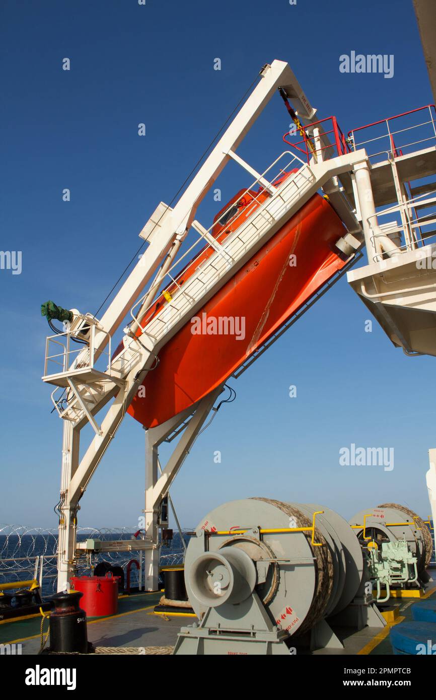 View of a merchant ships lifeboat secured on the boat deck Stock Photo ...