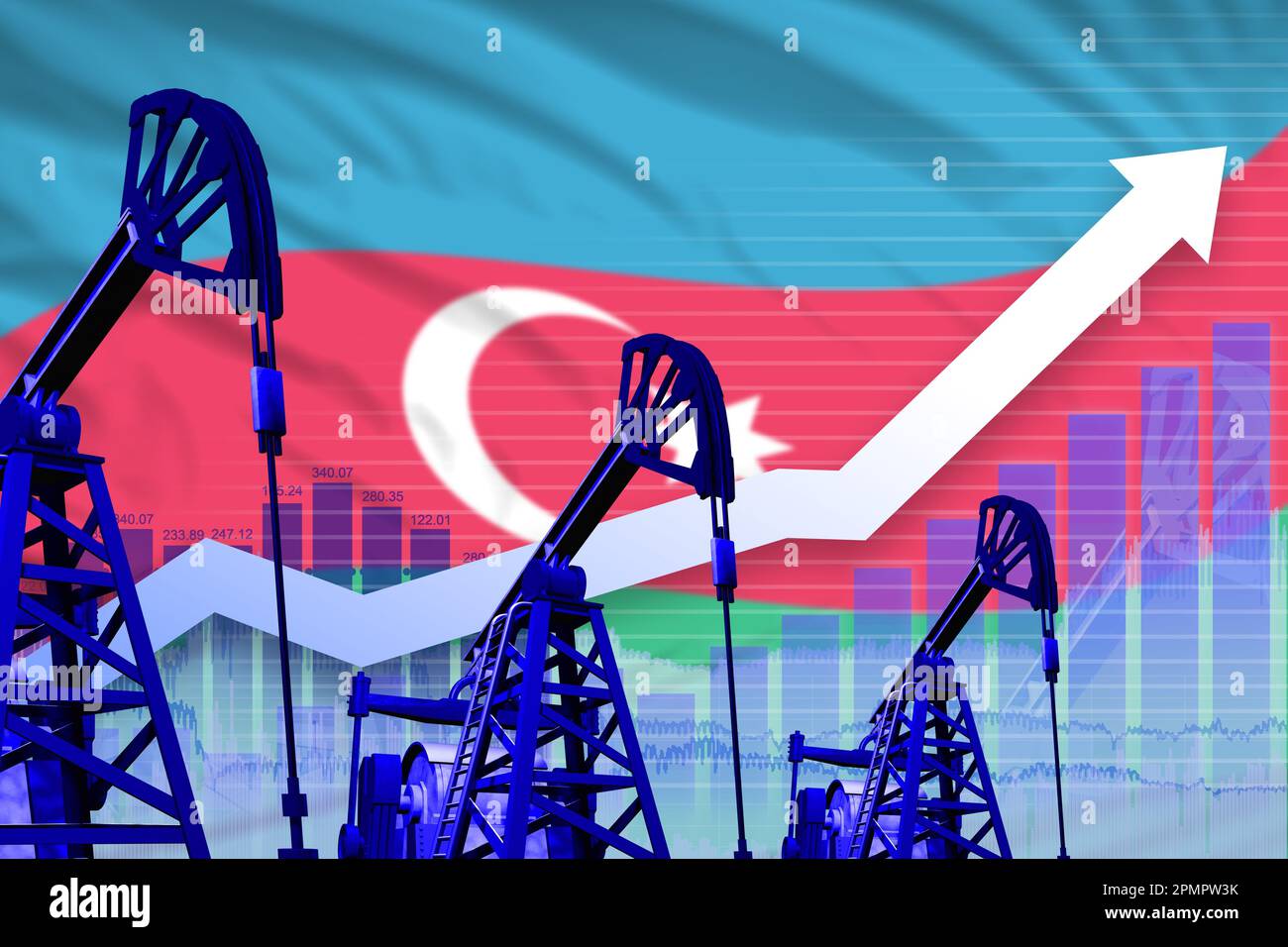 Azerbaijan oil industry concept, industrial illustration - rising up ...