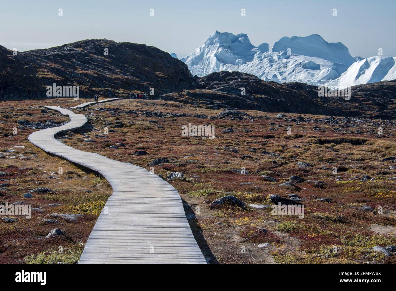 Boardwalk to an overlook to view the icebergs of Sermeq Kujalleq ...