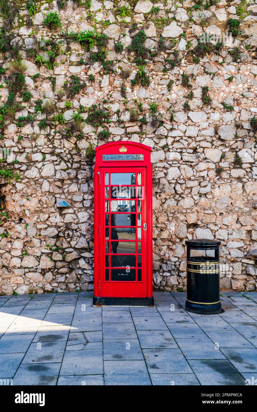 Traditional old red telephone booth in Gibraltar, UK Stock Photo - Alamy