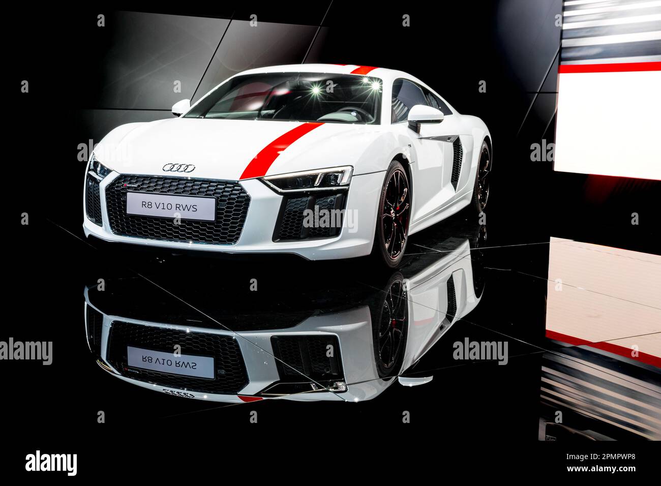 Audi R8 V10 RWS sports car at the Frankfurt IAA Motor Show. Germany ...