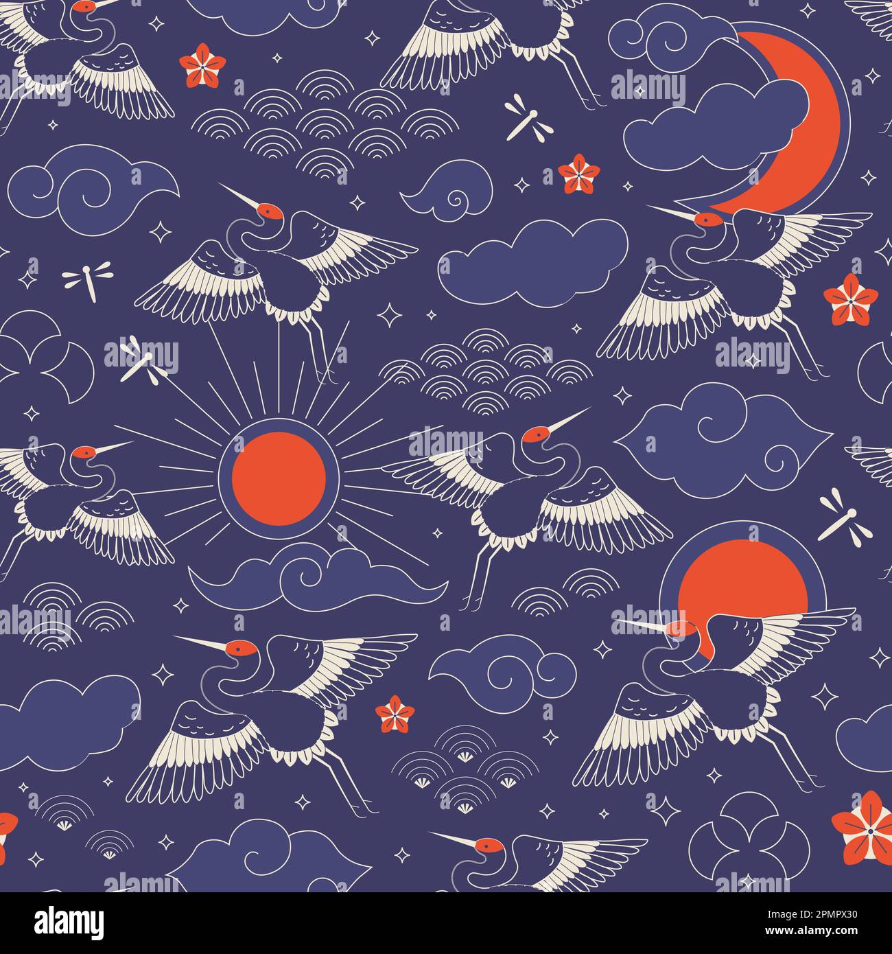 Japanese Red Crowned Cranes Vintage Pattern Stock Vector Image & Art ...