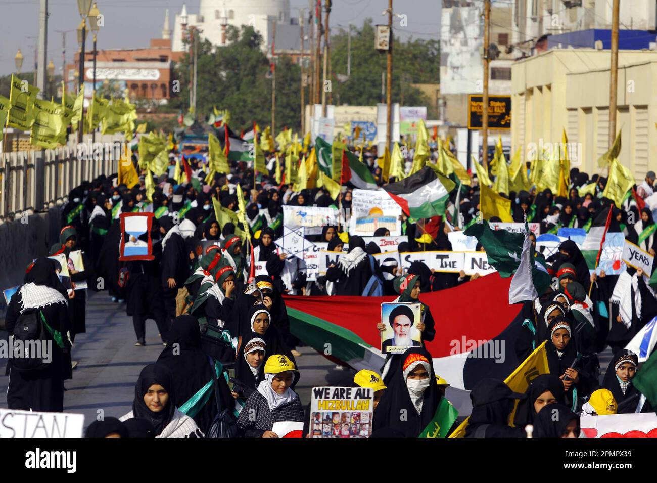 Karachi, Pakistan. 14th Apr, 2023. Members of Tehreek Azadi Al-Quds are ...