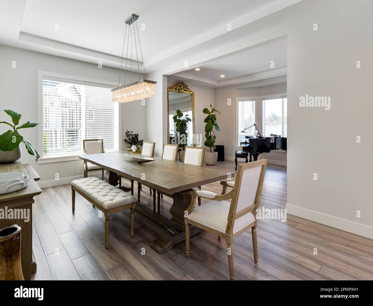 Modern residential dining room and living room interior Stock Photo - Alamy