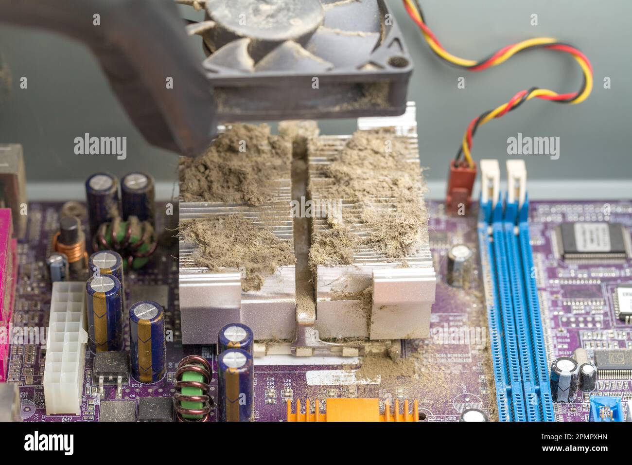 Dirt and dust on PC cooling radiator. Dirt on CPU cooling radiator ...