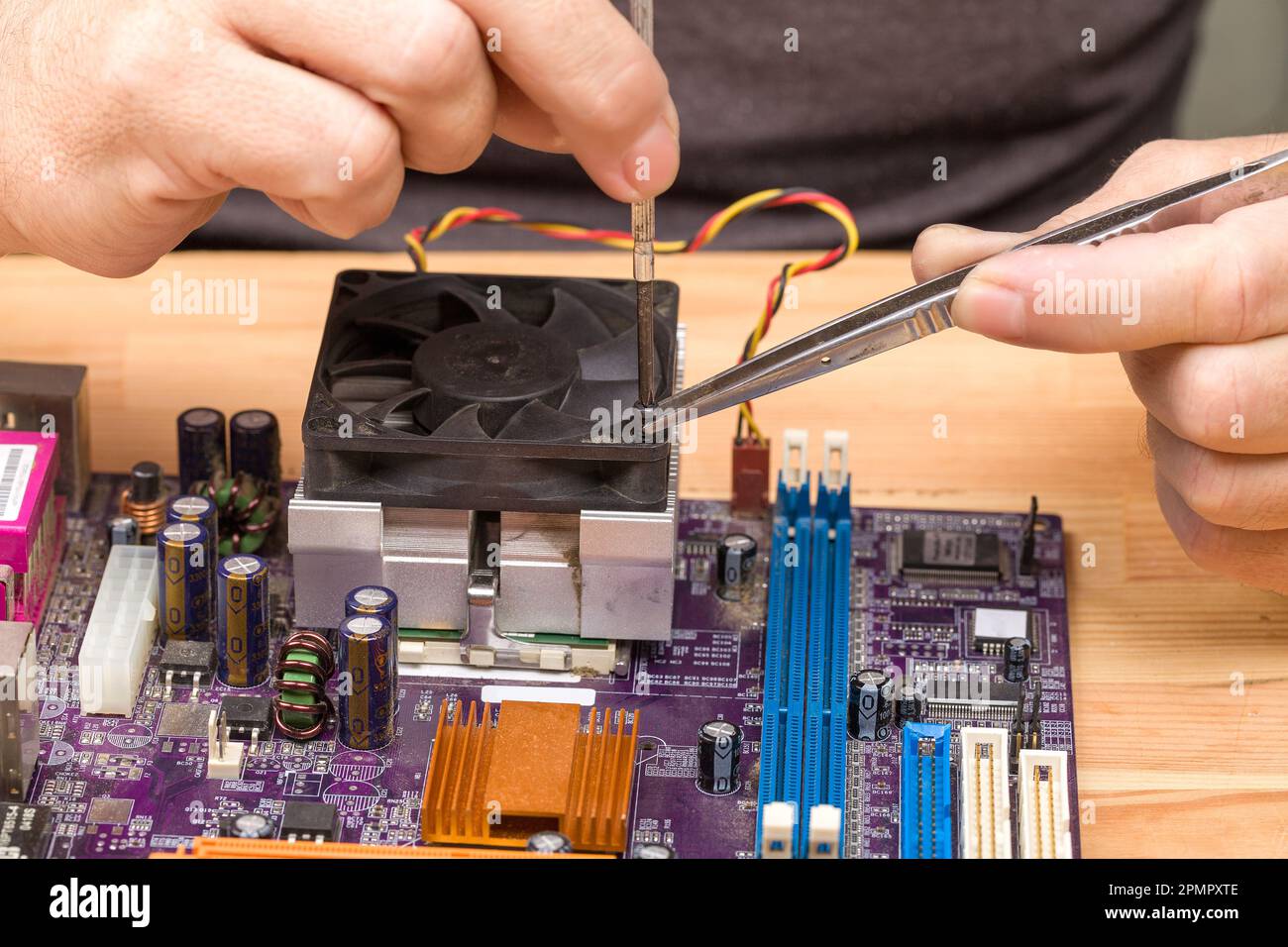 Electric circuit. High technology. Installation of a computer processor ...