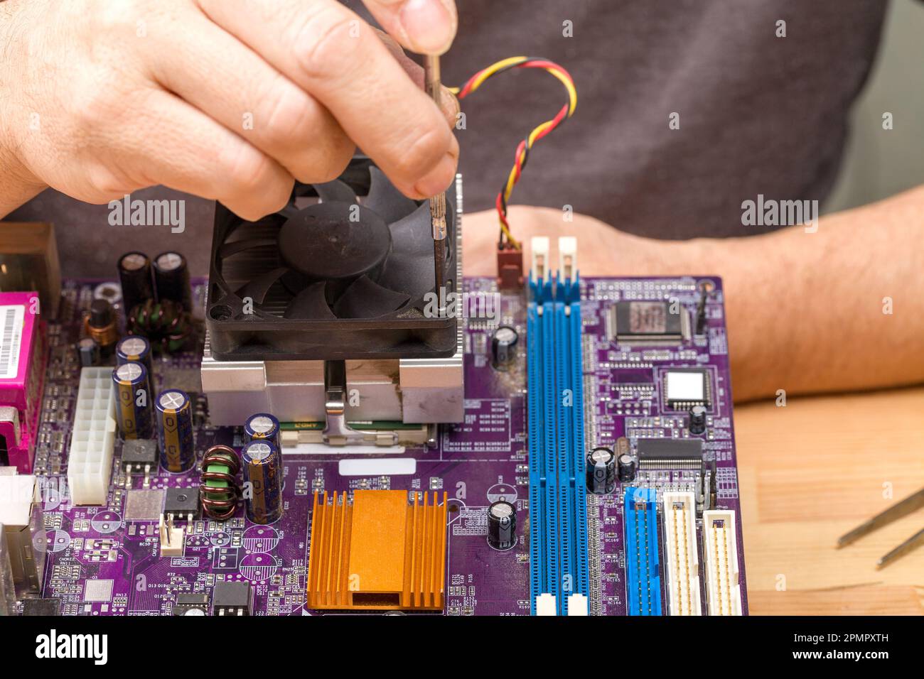 Electric circuit. High technology. Installation of a computer processor ...