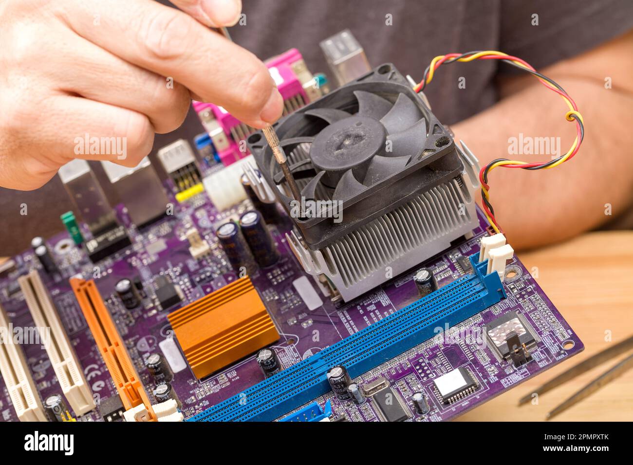 Electric circuit. High technology. Installation of a computer processor ...