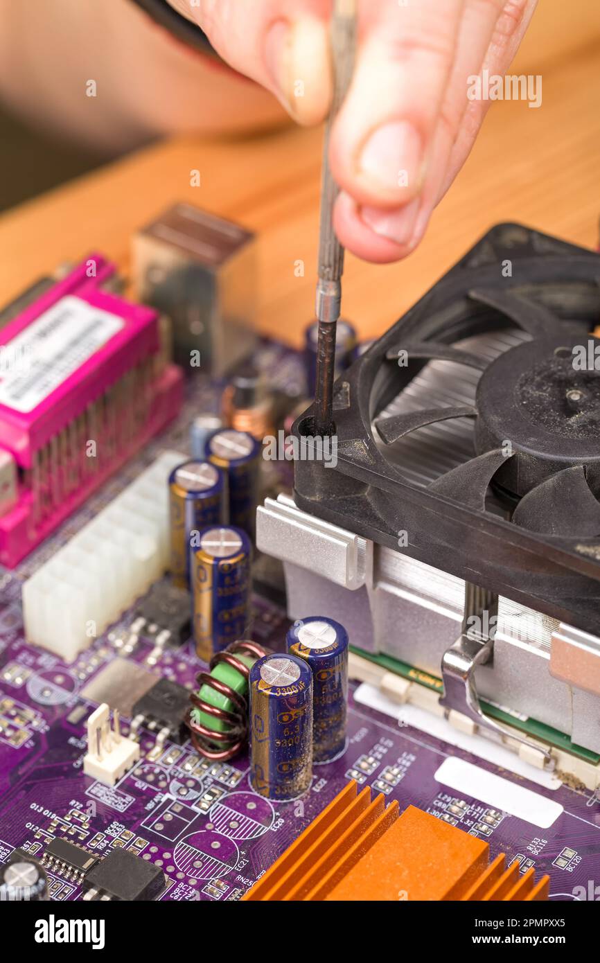 Electric circuit. High technology. Installation of a computer processor ...