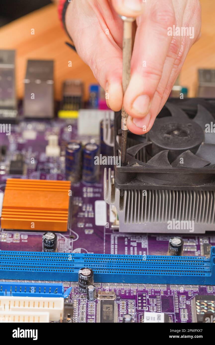 Electric circuit. High technology. Installation of a computer processor ...