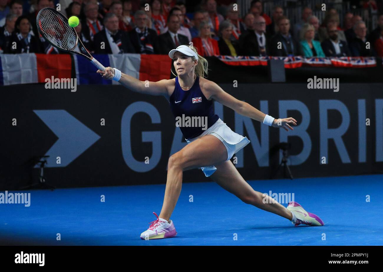 Great Britain's Katie Boulter in action during the Billie Jean King Cup ...