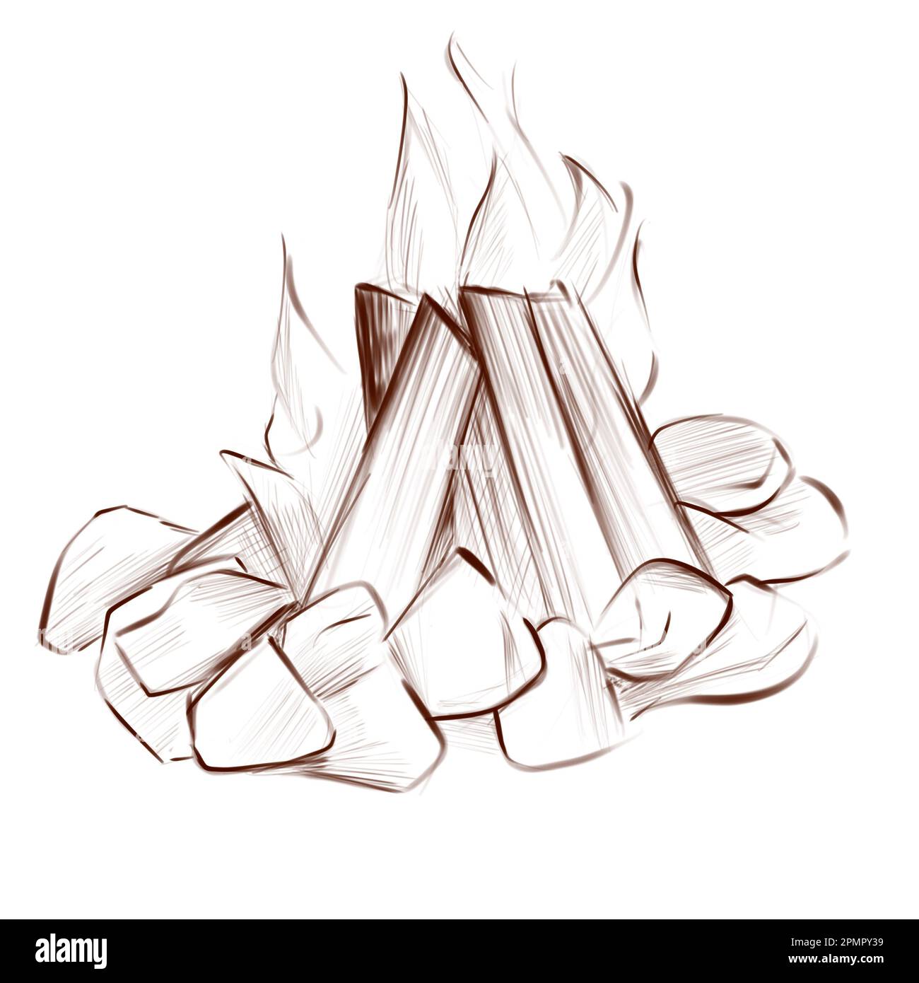 Rough hatching vintage drawing of the burning firewood. Simple flat ...