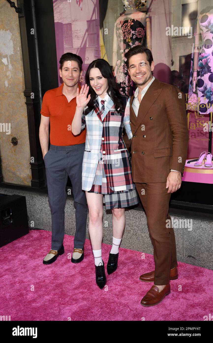 New York, USA. 14th Apr, 2023. Michael Zegen, Rachel Brosnahan and Jason Ralph attend a photo op ...