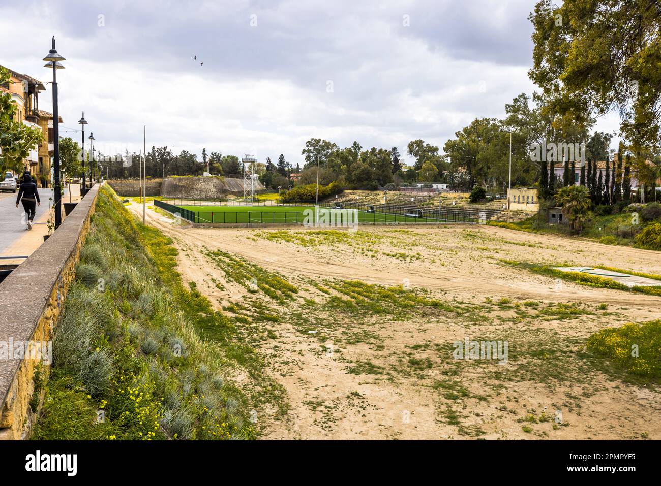 Wide green strip of the buffer zone, North Nicosia on the left. The so ...