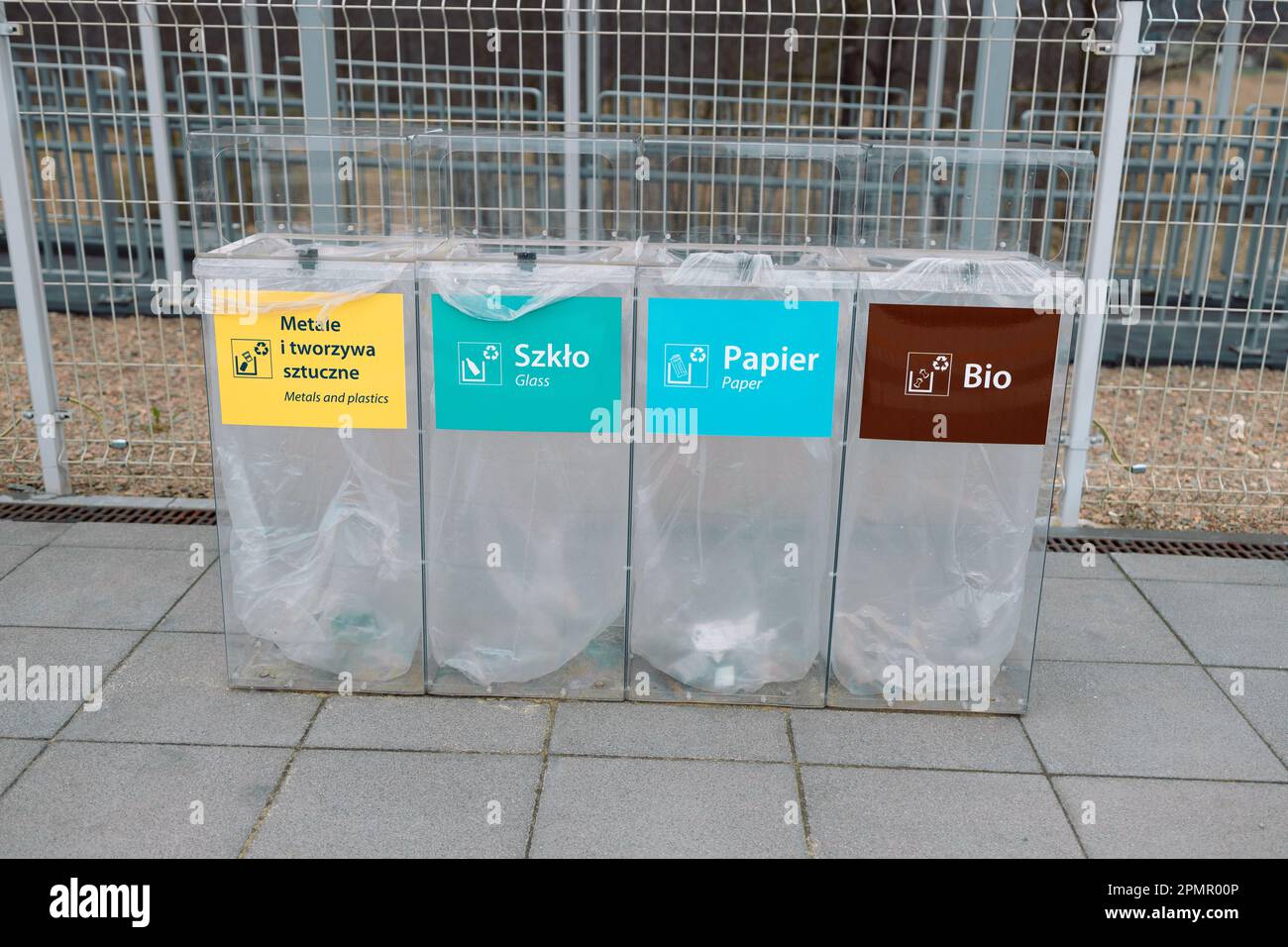 Trash bin for plastic waste. Modern colorful refuse bins for separate ...