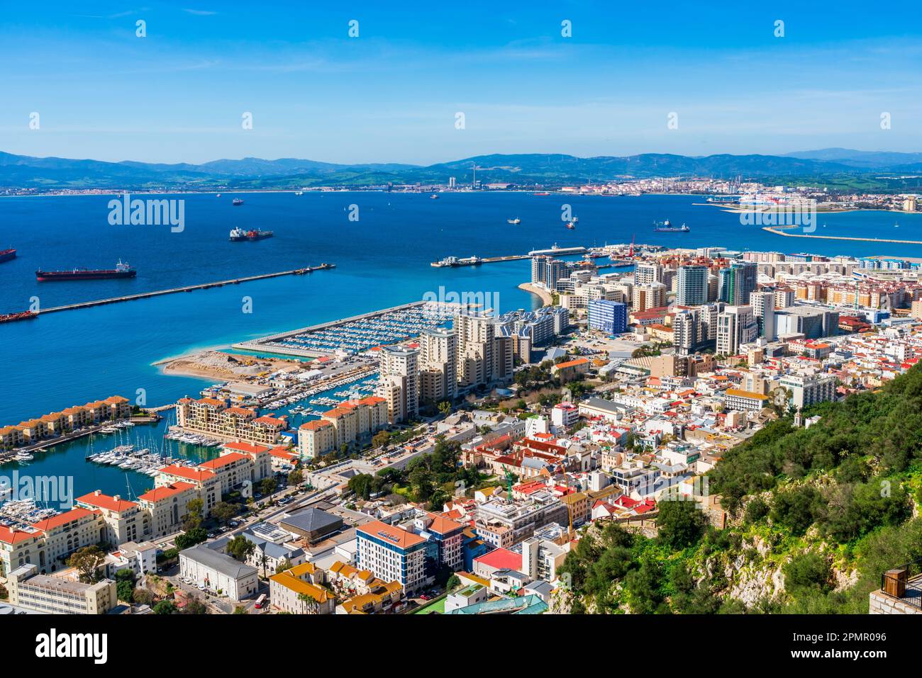 View of Gibraltar town - a British Overseas Territory, and Spain across ...