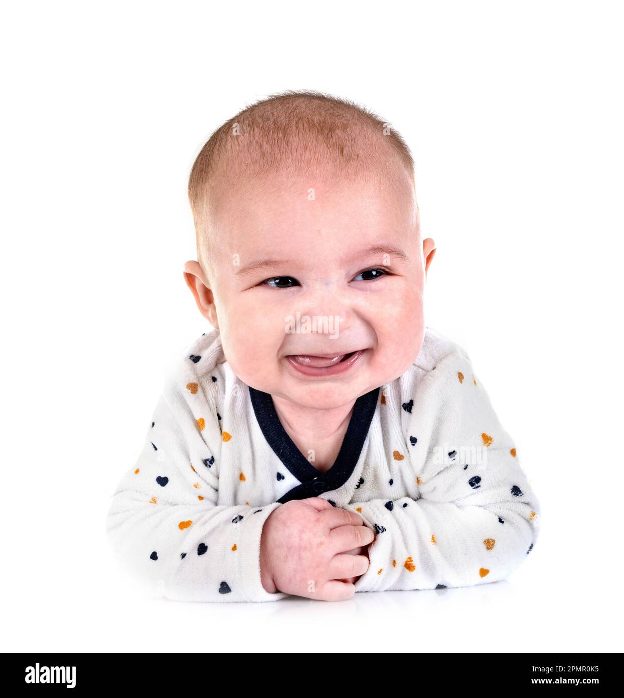 four month old baby boy in front of white background Stock Photo - Alamy