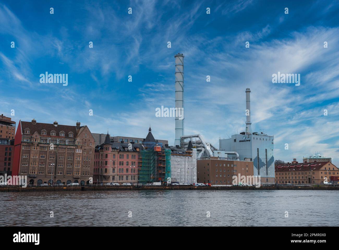 Gothenburg power plant with huge chimneys. Green energy in Sweden Stock ...