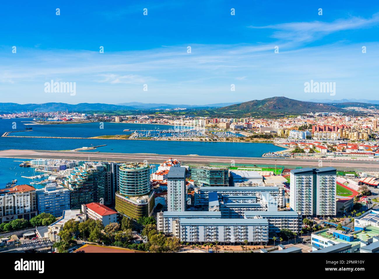 View of the Gibraltar airport runaway and Spanish town La Linea de ...