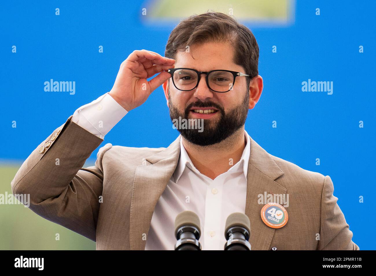 Chilean President Gabriel Boric speaks during a ceremony where he ...