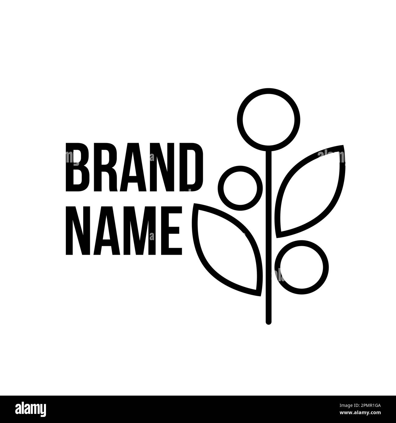 Black line logo with leaves and berries on white background. Eco logo ...